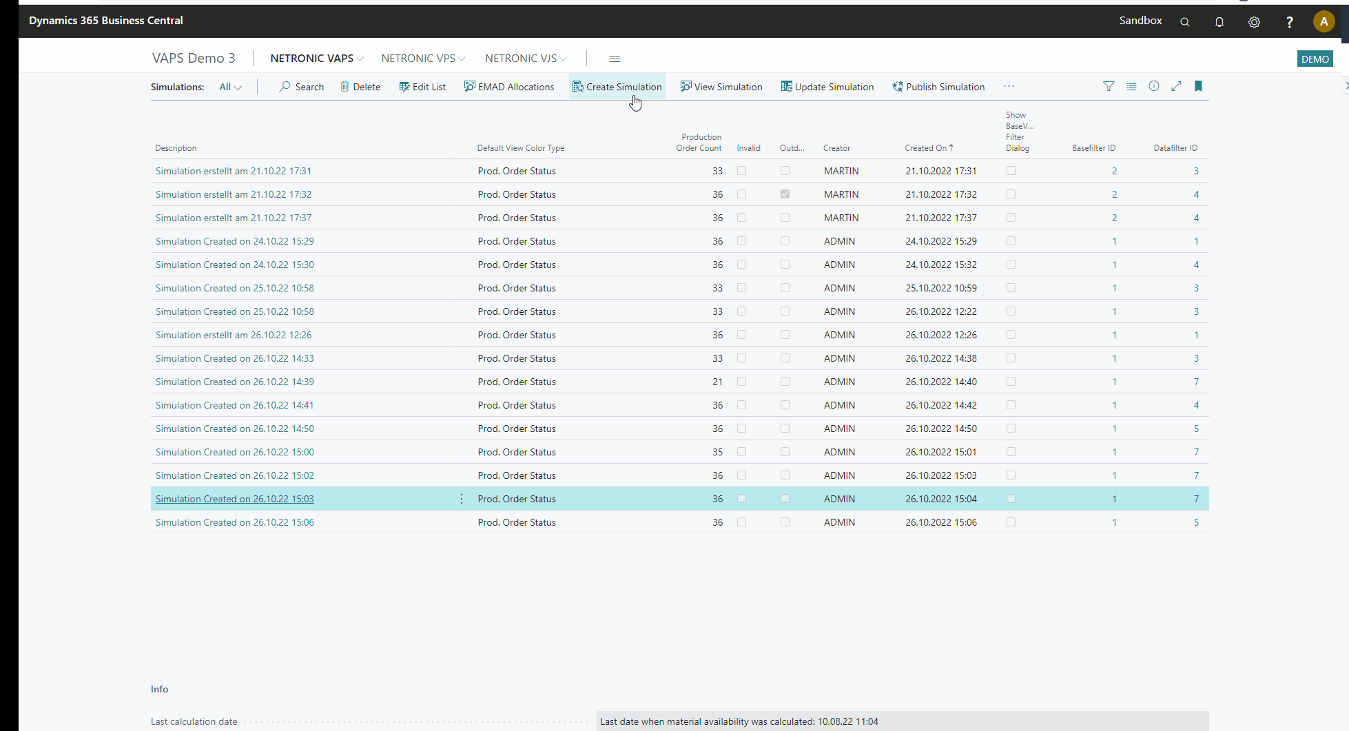 Release 1.11 of Visual Advanced Production Scheduler for 365 BC