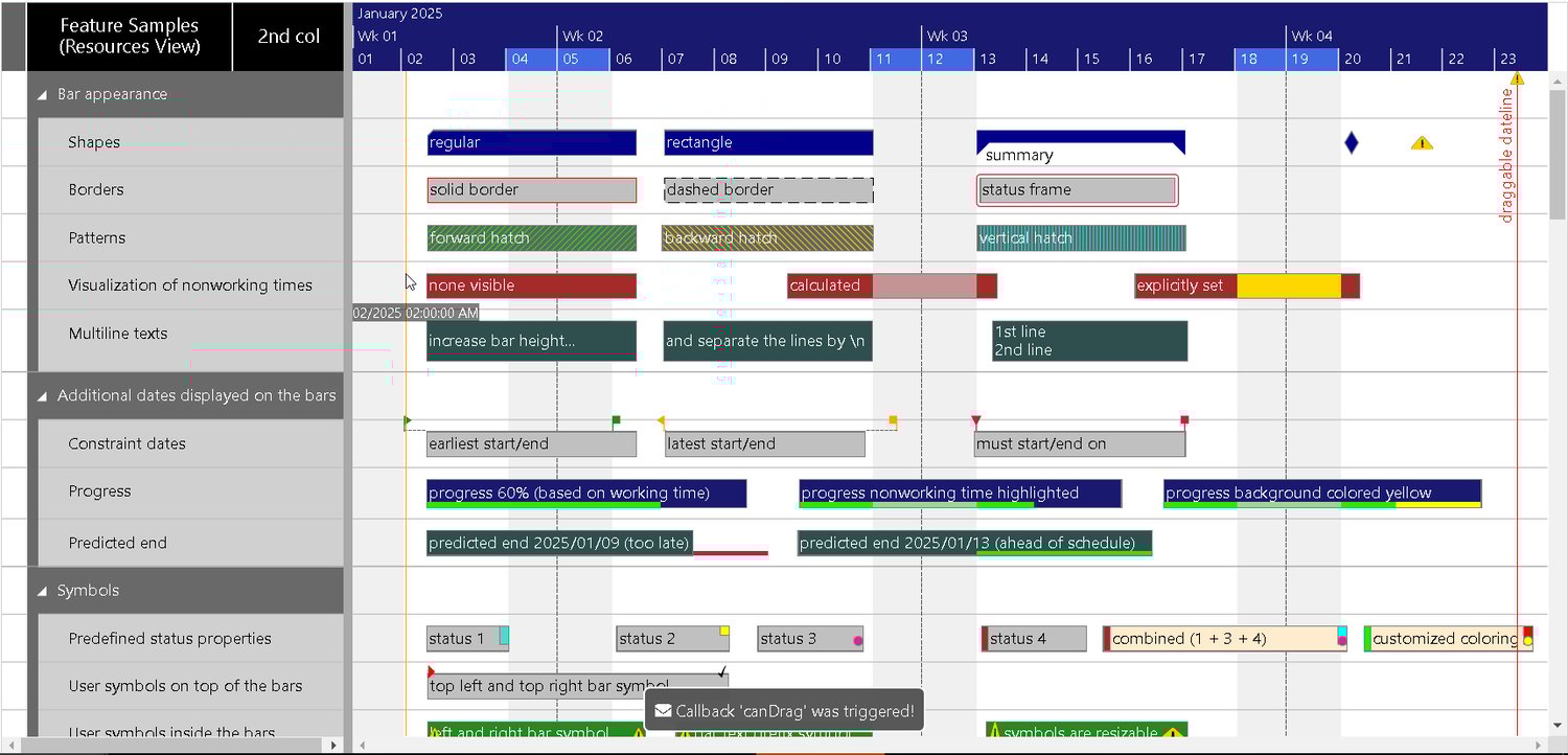 Visual Scheduling Widget for HTML5 Gantt charts - release 6.4