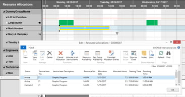 Visual planning boards highlight service order scheduling with NAV
